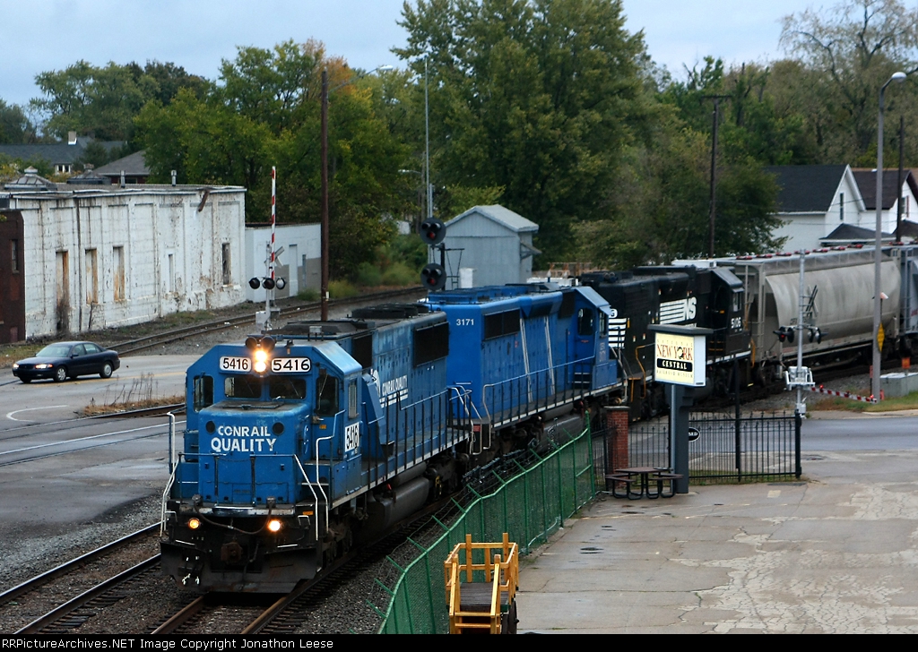 NS 5416, a rare SD50 still in Conrail paint, leads 359 into the yard
